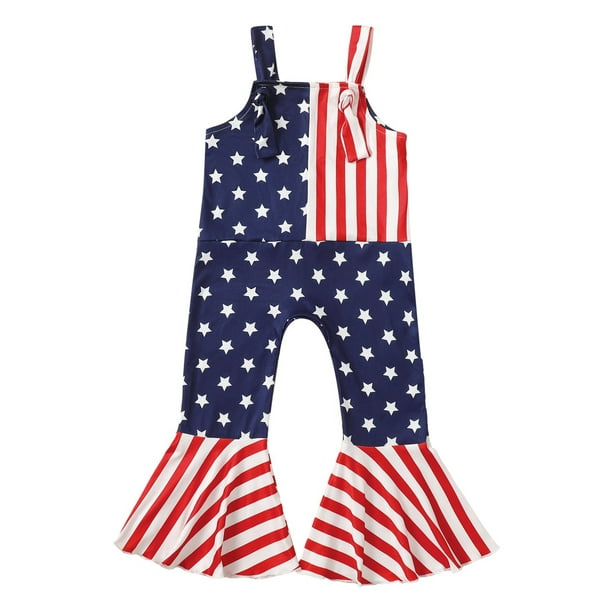 jaweiwi Kids Toddler Girls 4th of July Overalls, 12M 18M 24M 2T 3T 4T 5T Stars Stripes Flare ...