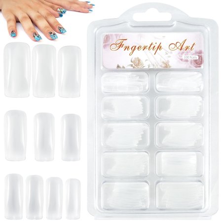 Clear Fake Nails 100PCS 10 Sizes Transparent Full Cover Coffin Nails ...