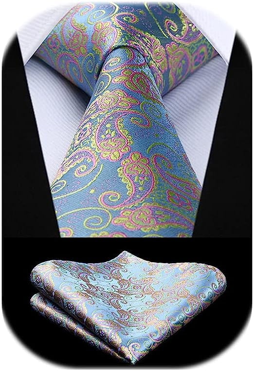 HISDERN Ties for Men Paisley Tie and Pocket Square Woven Classic Floral ...