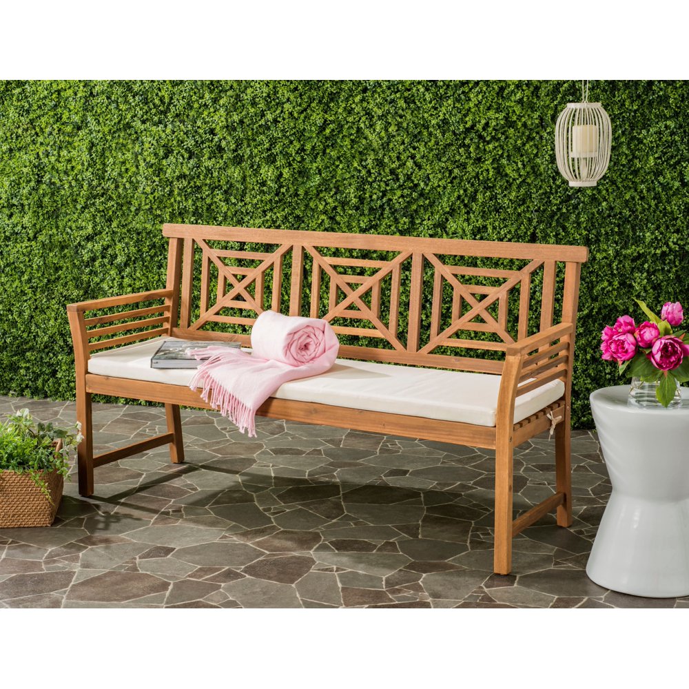 Safavieh Del Mar Outdoor Modern 3 Seat Garden Bench with Cushion ...