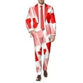 Canada Day Tuxedo Suits for Men 2 Piece Maple Leaf Printed Lapel V Neck ...
