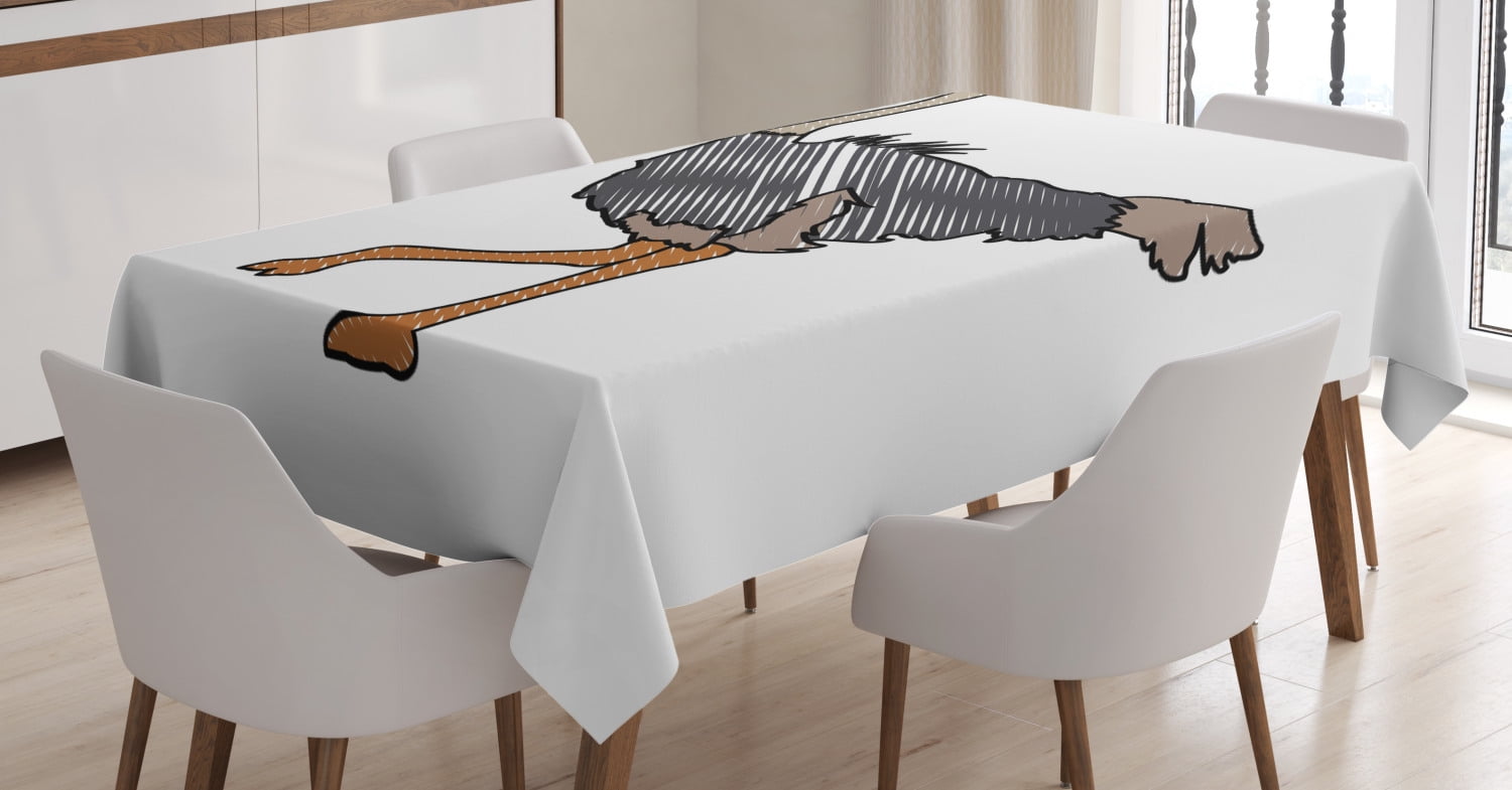 Ostrich Tablecloth, African Savannah Mammal in Simplistic Striped Zoo ...