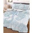 Coastal Blue Octopus Quilts Bedding Set Queen Size Vintage Summer Ocean ...