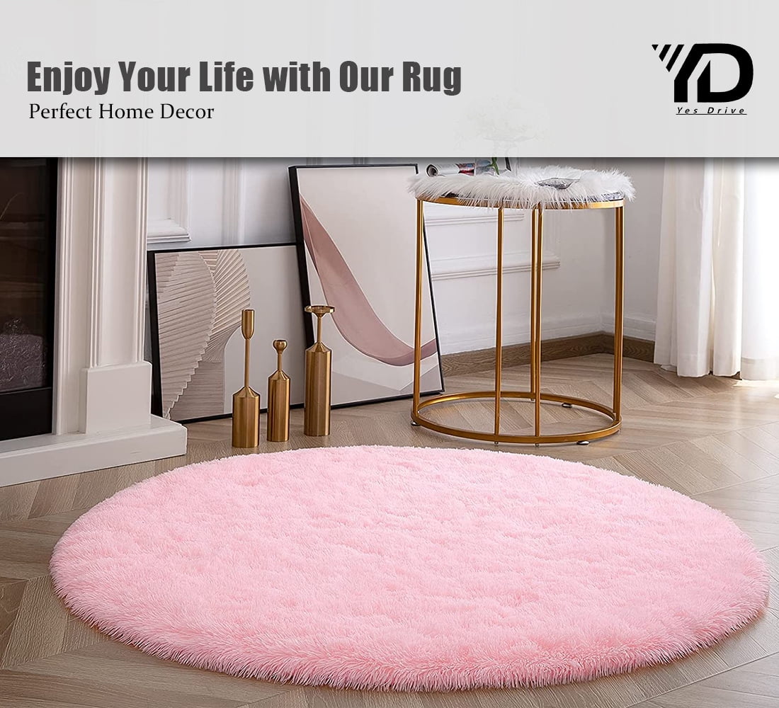 Round Fluffy Area Rug for Bedroom, Pink Soft Shaggy Rug for Boys Girls ...