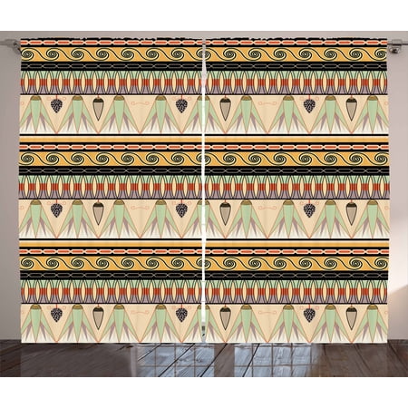 Egyptian Curtains 2 Panels Set, Colorful Abstract Borders Traditional ...