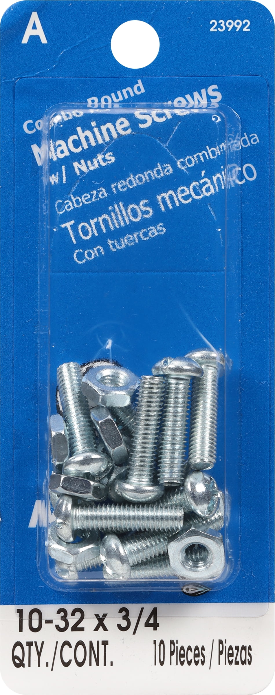 #10-32 x 3/4" Zinc Plated Steel Fine Thread Combo Round Head Machine ...