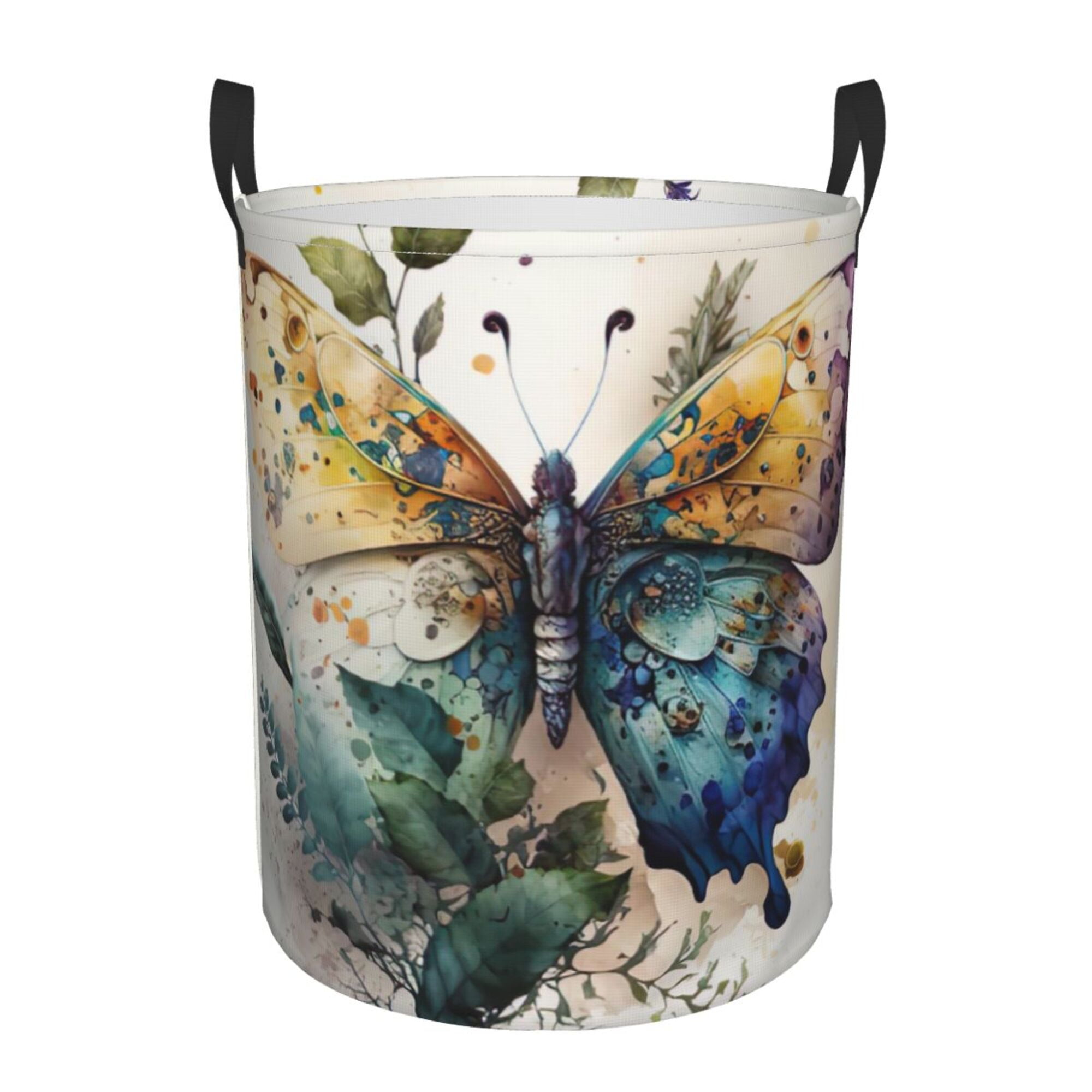 XMXY Round Laundry Basket Organizer, Watercolor Butterfly Waterproof ...