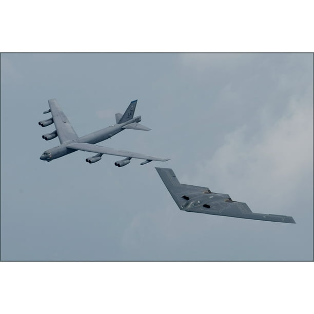 24"x36" Gallery Poster, B-2 stealth bomber and B-52 stratofortress ...