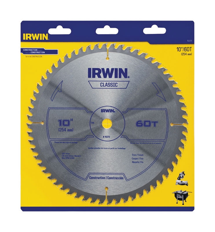 Irwin 10 Dia. x 5/8 in. Carbide Classic Circular Saw Blade 60 teeth 1 ...
