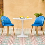 "32"" Round Dining Table with Marble Top and Metal Pedestal Base for ...