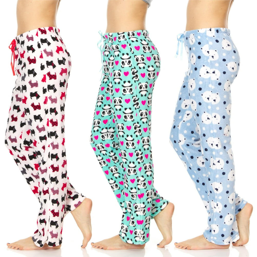 DARESAY Womens Super-Soft Plush Fleece Pajama Bottoms/Lounge Pants, White Color Puppies/White ...