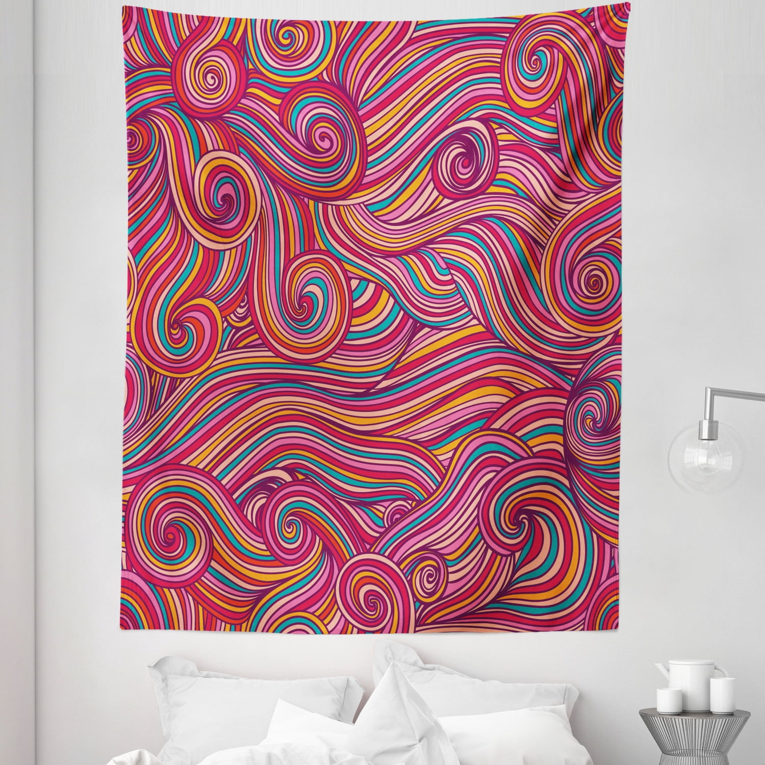Abstract Tapestry, Colorful Abstract Waves in Hand-drawn Sketch Style ...