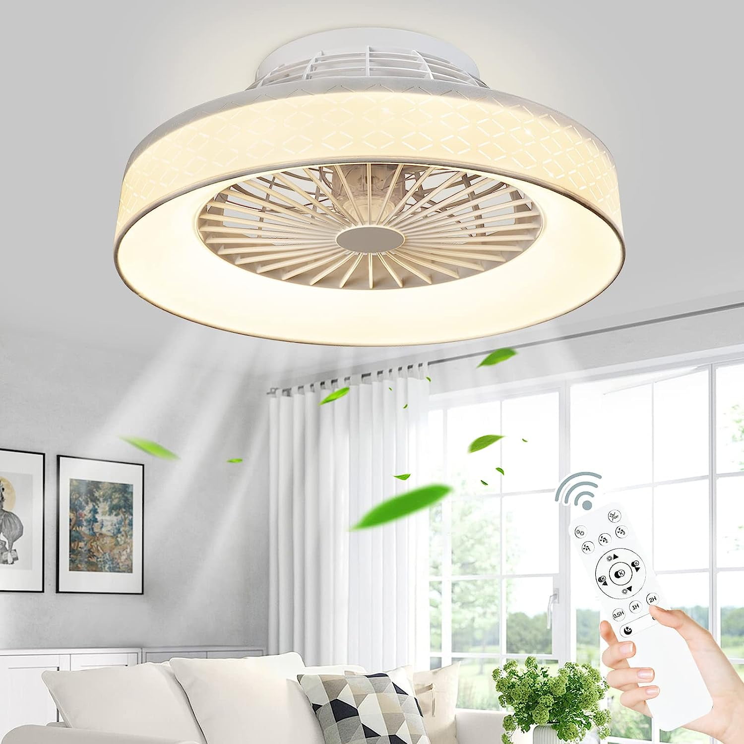 DingLiLighting 21” LED Ceiling Fan with Light, Bladeless Ceiling Fan ...