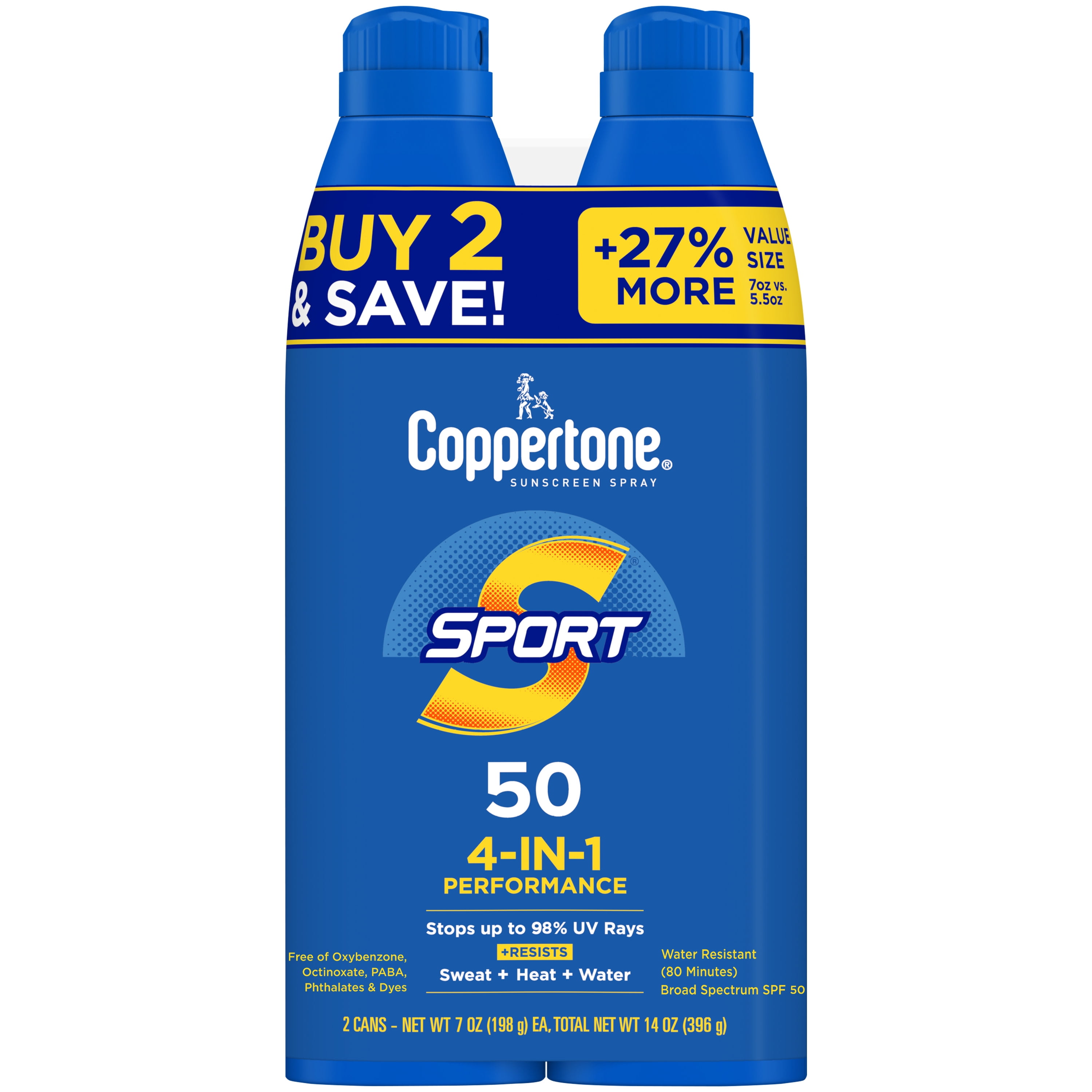 Coppertone Sport Sunscreen Spray SPF 50, Twin Pack (5.5 oz. Each ...