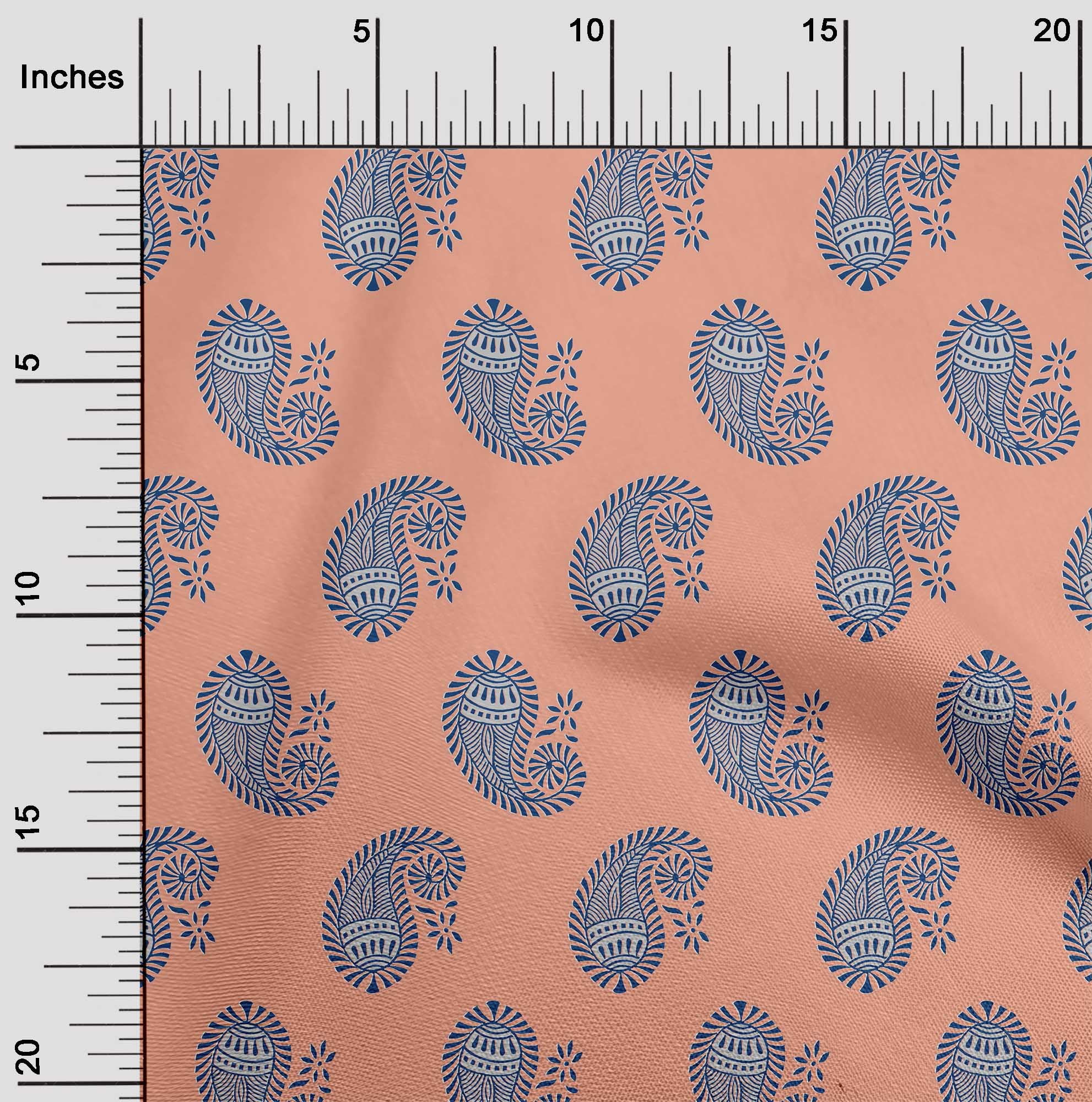 oneOone Silk Tabby Fabric Paisley Block Printed Fabric 1 Yard 42 Inch ...