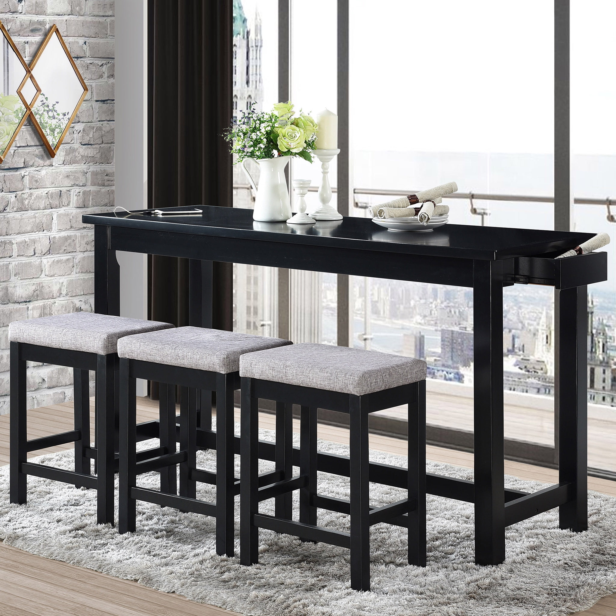 Connected 4-Piece Counter Height Dining Set, Black - Walmart.com