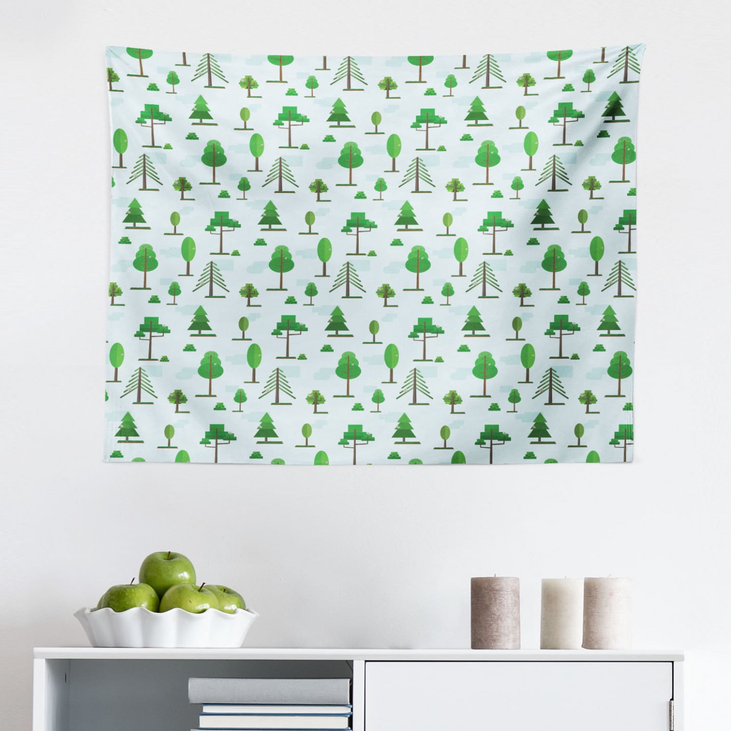 Geometric Forest Tapestry, Trees with Spirals Triangles and Circles on ...