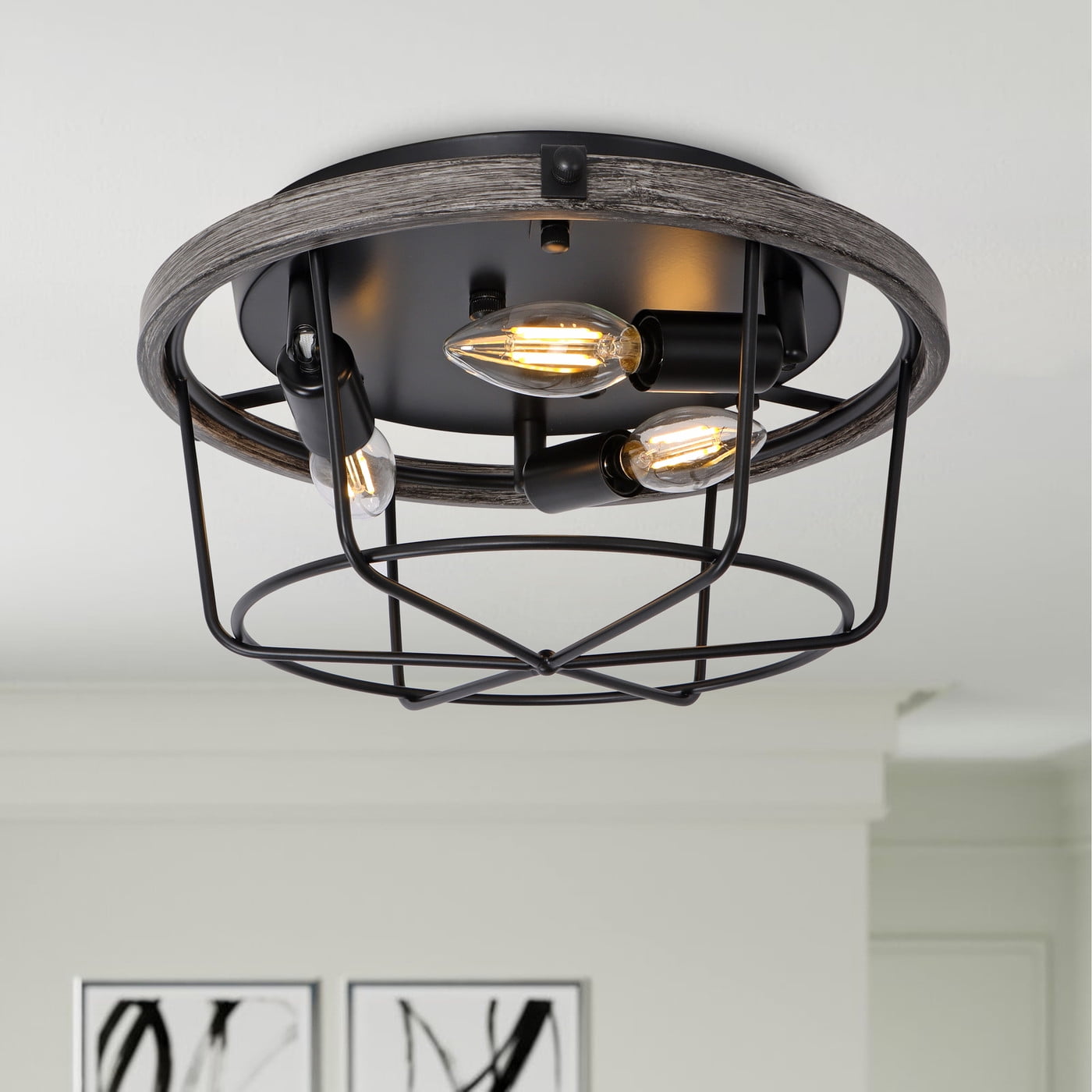 Aiwen Industrial Flush Mount Ceiling Lamp 3-Light Farmhouse Matte Black Light Fixture - Walmart.com