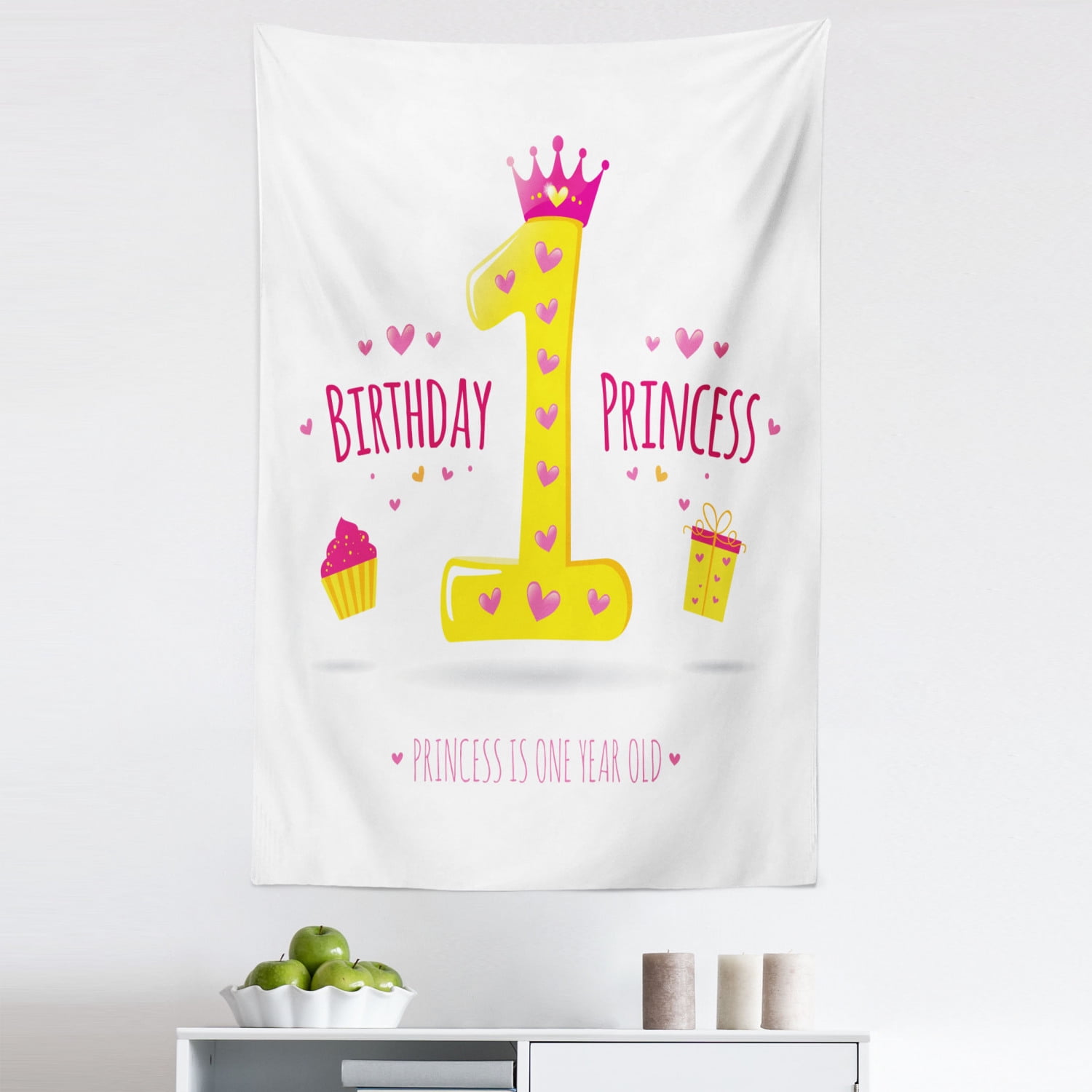 Birthday Tapestry, Words Design with Cartoon Girl Theme Party with ...