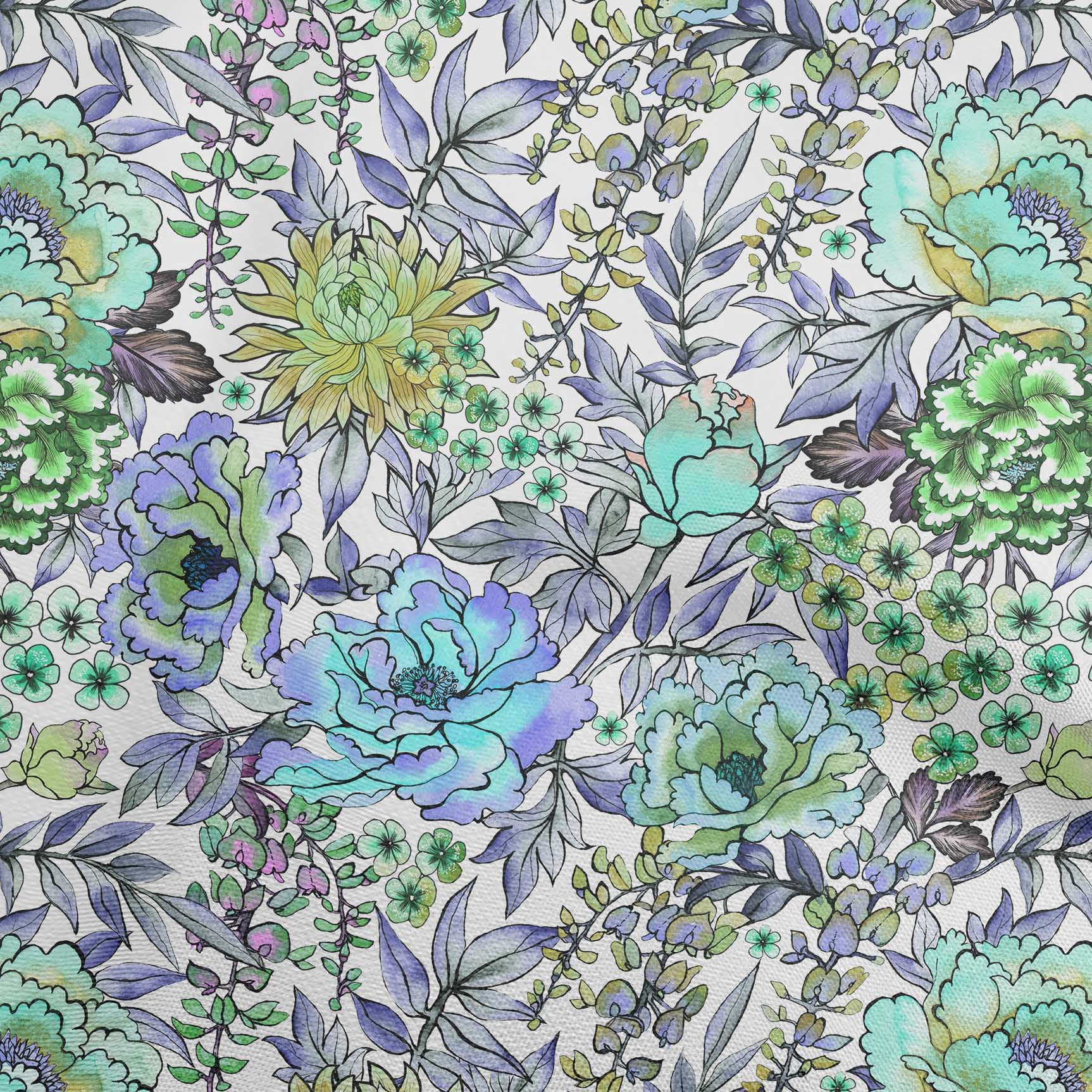 oneOone Silk Tabby Olive Green Fabric Florals Fabric For Sewing Printed ...