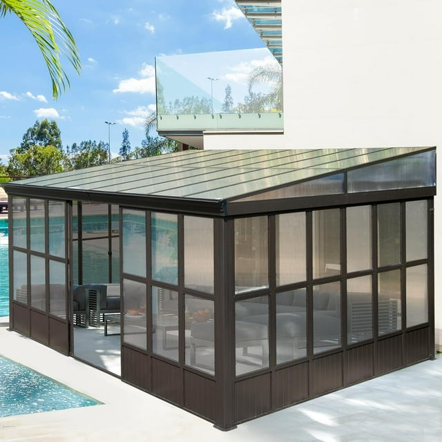Domi Solarium Toutes Saisons 12 X 16 Pi, Gazebo Adossé en Aluminium ...