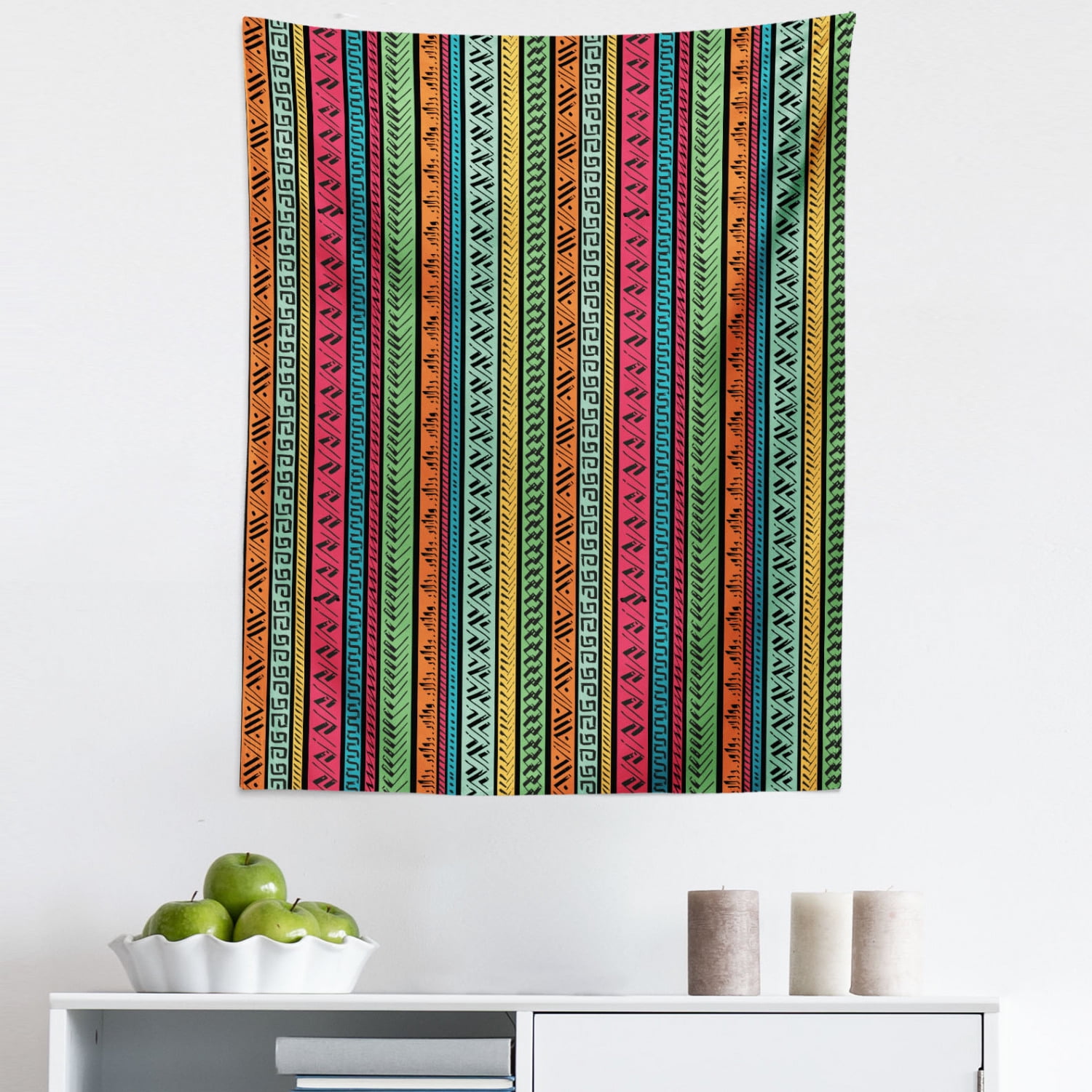 Hippie Tapestry, Hand Drawn Vertical Borders Colorful Native Culture ...