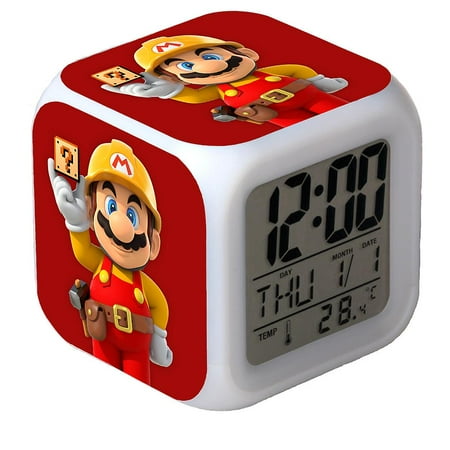 Super Mario Colorful Color Changing Alarm Clock Led Anime Cartoon Mario ...