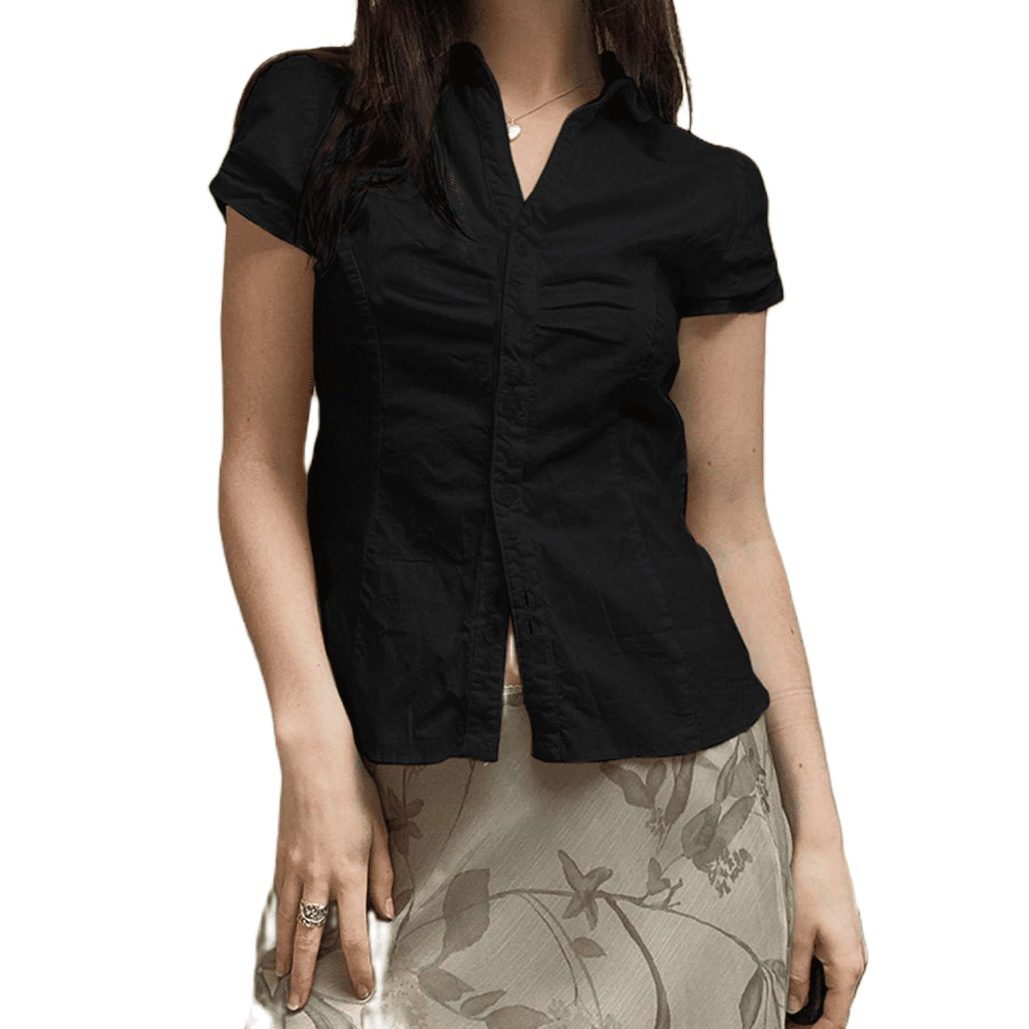 Click here for Gupgi Women Button Down Shirts Cap Sleeve Lapel Co... prices