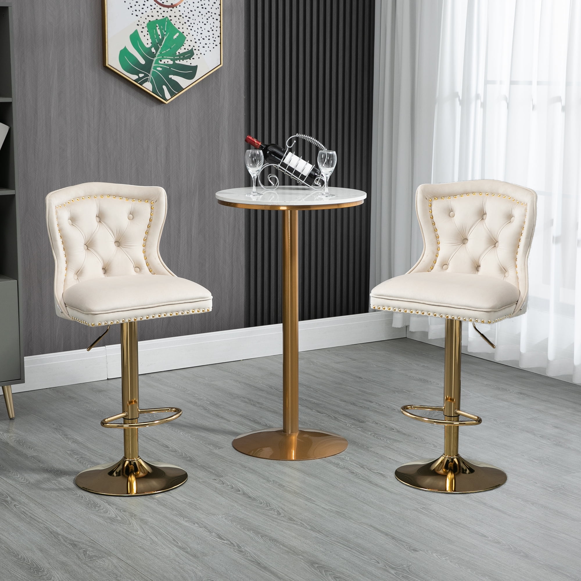 Set of 2 Swivel Bar Stools, Adjustable Counter Height Dining Chairs ...