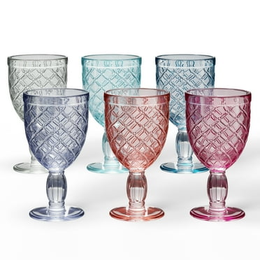 Whole Housewares Vintage Colored Glass Goblet Set, 4 Multi Colors ...
