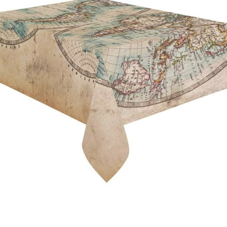 MYPOP Vintage World Map Cotton Linen Tablecloth Set 60x84 Inches - Old ...