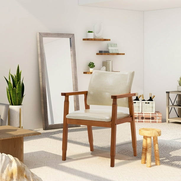 Tan Mid-Century PU Leather Upholstered Arm Chair, Dining chair, Set of ...
