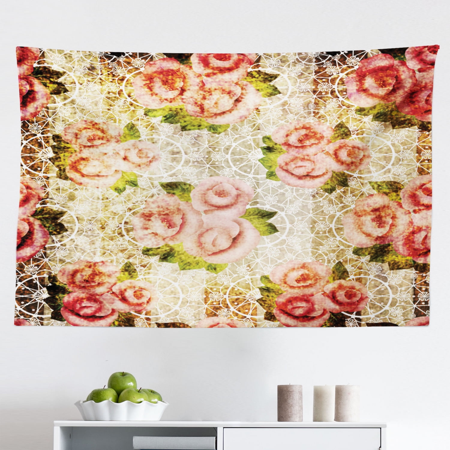 Rose Tapestry, Faint Faded Floral Dreamy Branch Plant Fashion Pastel ...