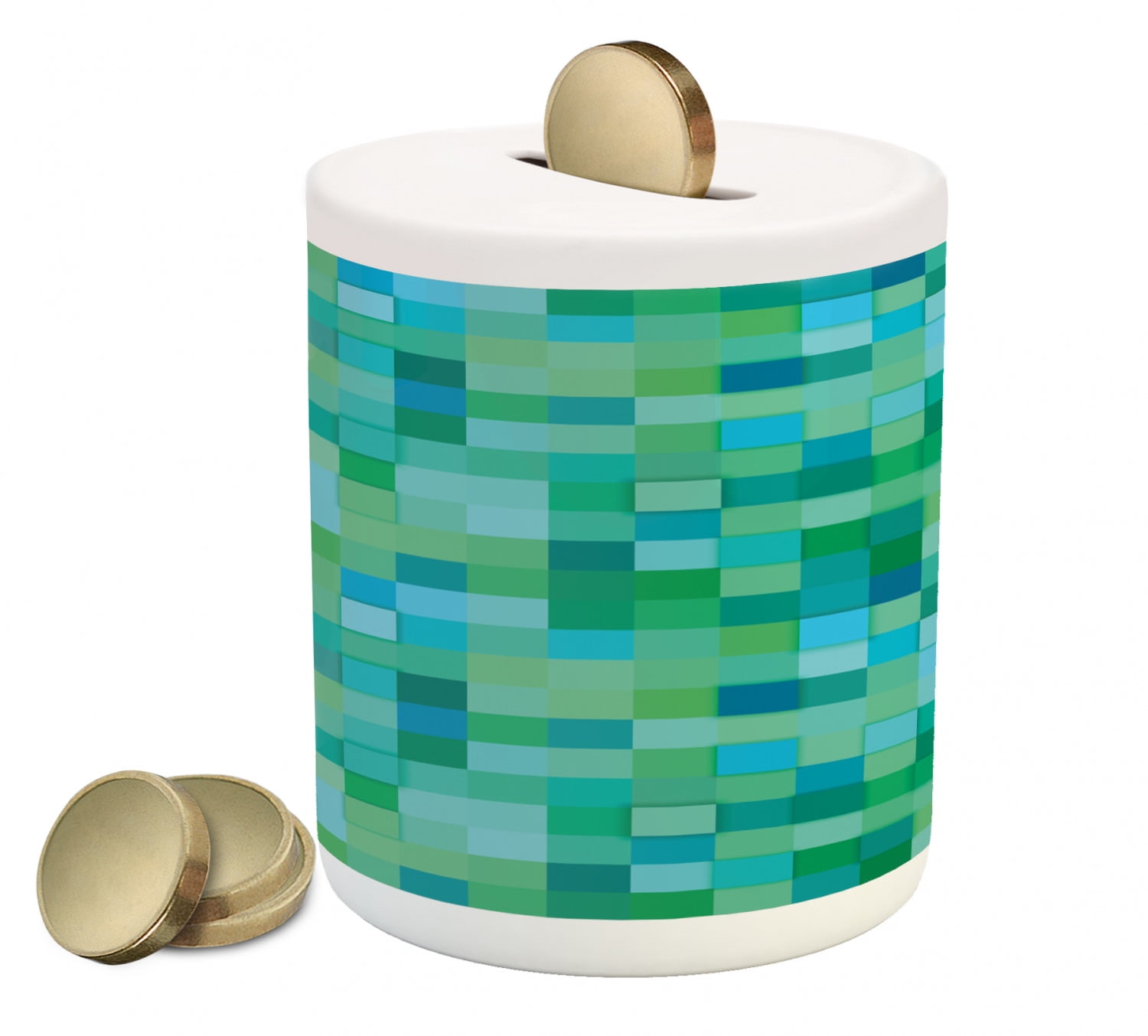 Teal Piggy Bank, 3D Cube Pattern Abstract Squares Vibrant Colored ...
