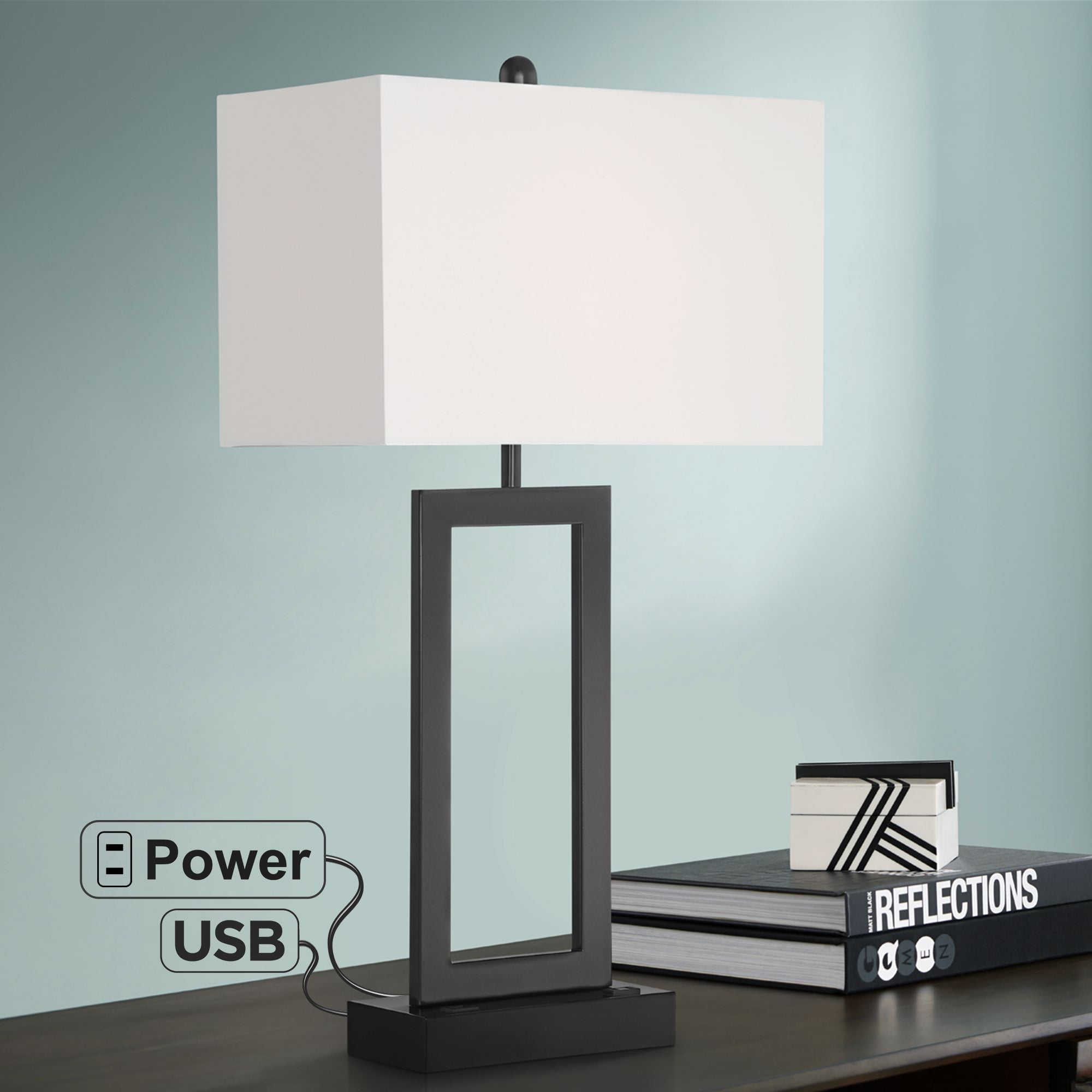 360 Lighting Modern Table Lamp with USB and AC Power Outlet 30" Tall ...