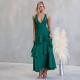 2026 New Women's Bright Yellow Tiered Ruffle Maxi Dress - Deep V-Neck ...