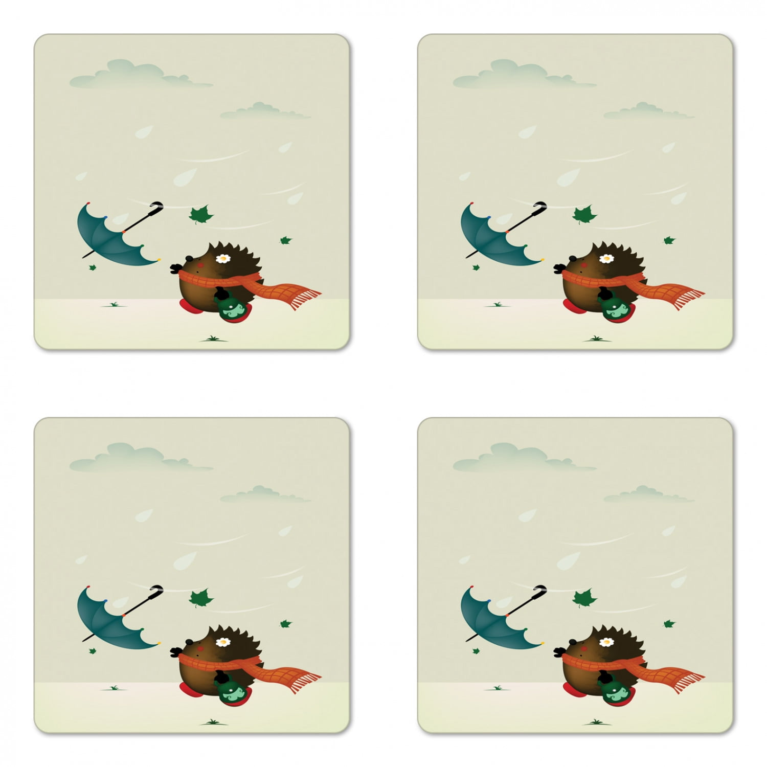 Hedgehog Coaster Set of 4, Babynimal with Scarf Trying to Catch Her ...