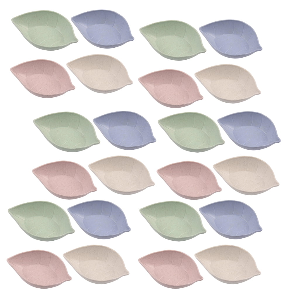 HEMOTON 24pcs Simple Wheat Straw Dish Leaves Sauce Salt Dish Bowl Leaf ...