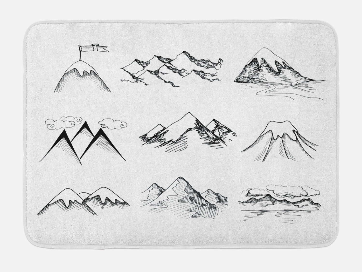 Mountain Bath Mat, Snowy Icy Mountain Tops Peaks in Winter Hand Drawn ...