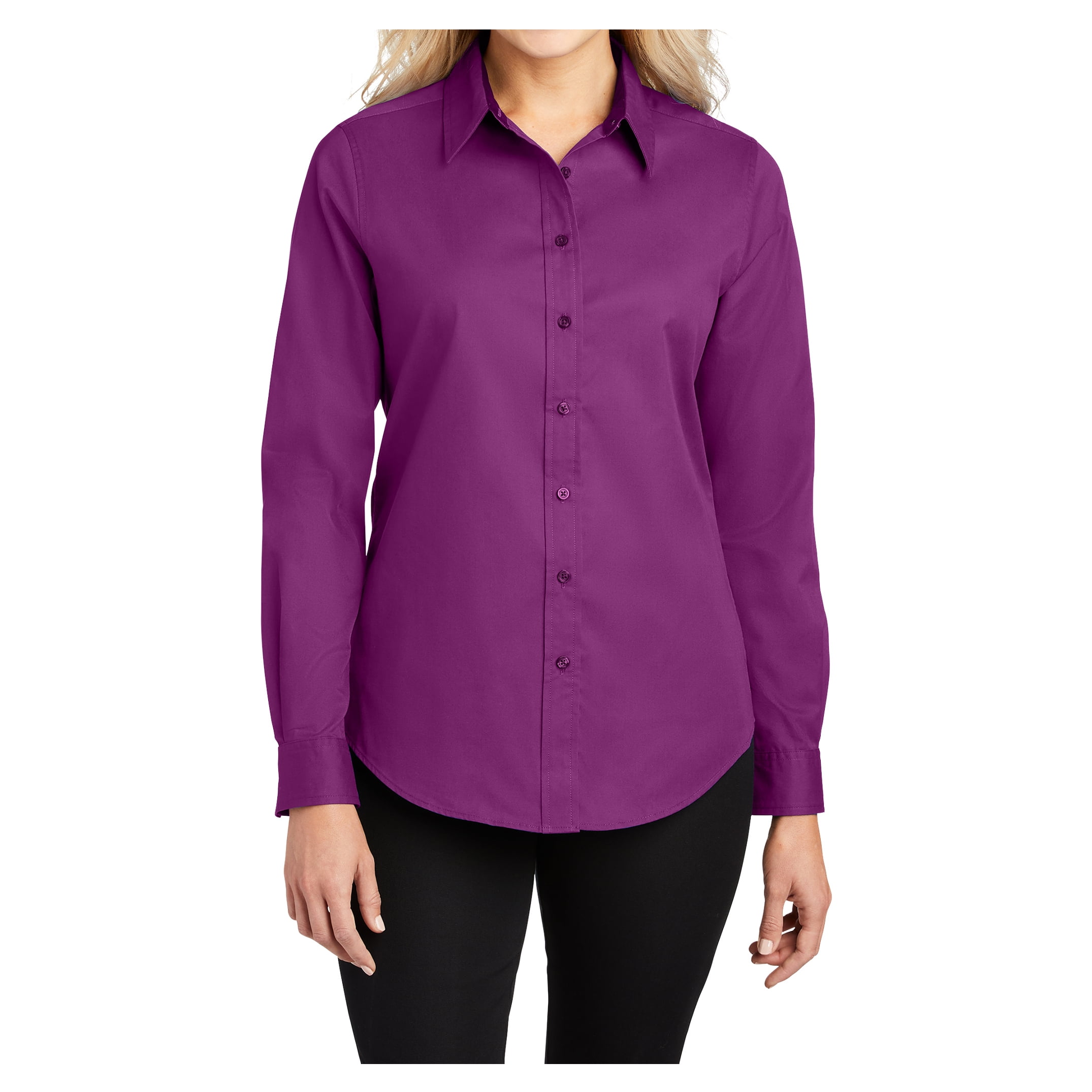 Womens Long Sleeve Easy Care Cotton/Polyester Shirt Deep Berry XL ...