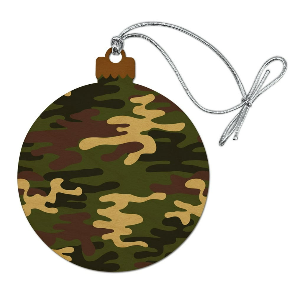 Green Camouflage Wood Christmas Tree Holiday Ornament - Walmart.com ...
