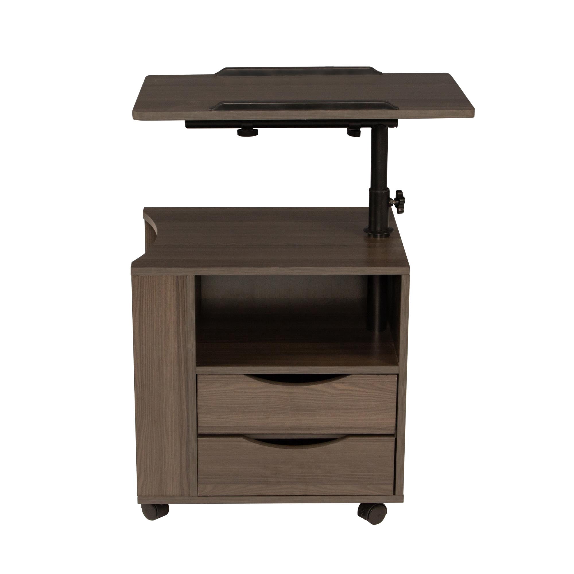 Height Adjustable Overbed End Table Wooden Nightstand with Swivel Top ...