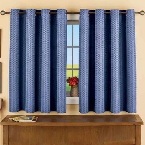 Short Woven Diamond Pattern Window Curtain Panel 54x54 Blue
