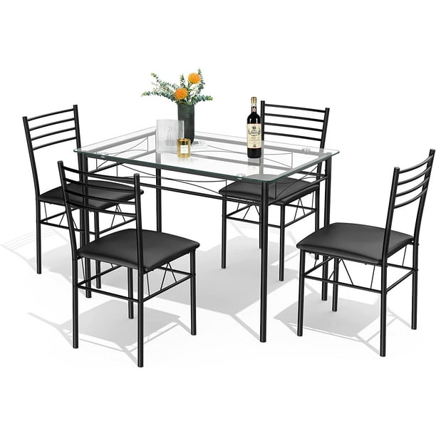 Dining Table Set 5 Pieces Home Kitchen Dining Room Tempered Glass Top ...