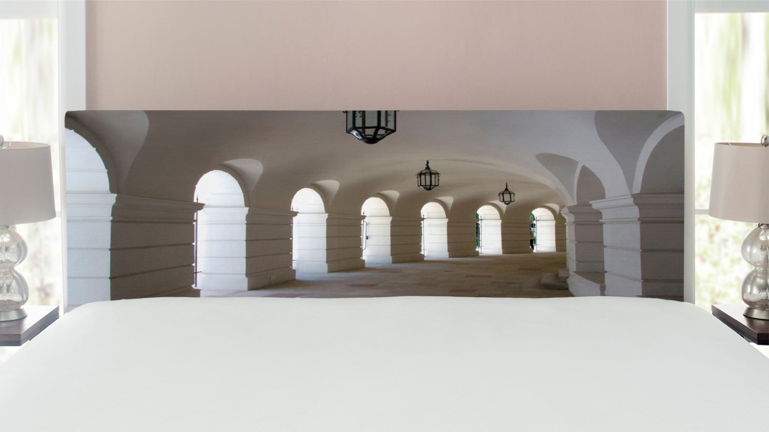 Medieval Headboard, Middle Ages Buildings Corridor Arches and Lanterns ...