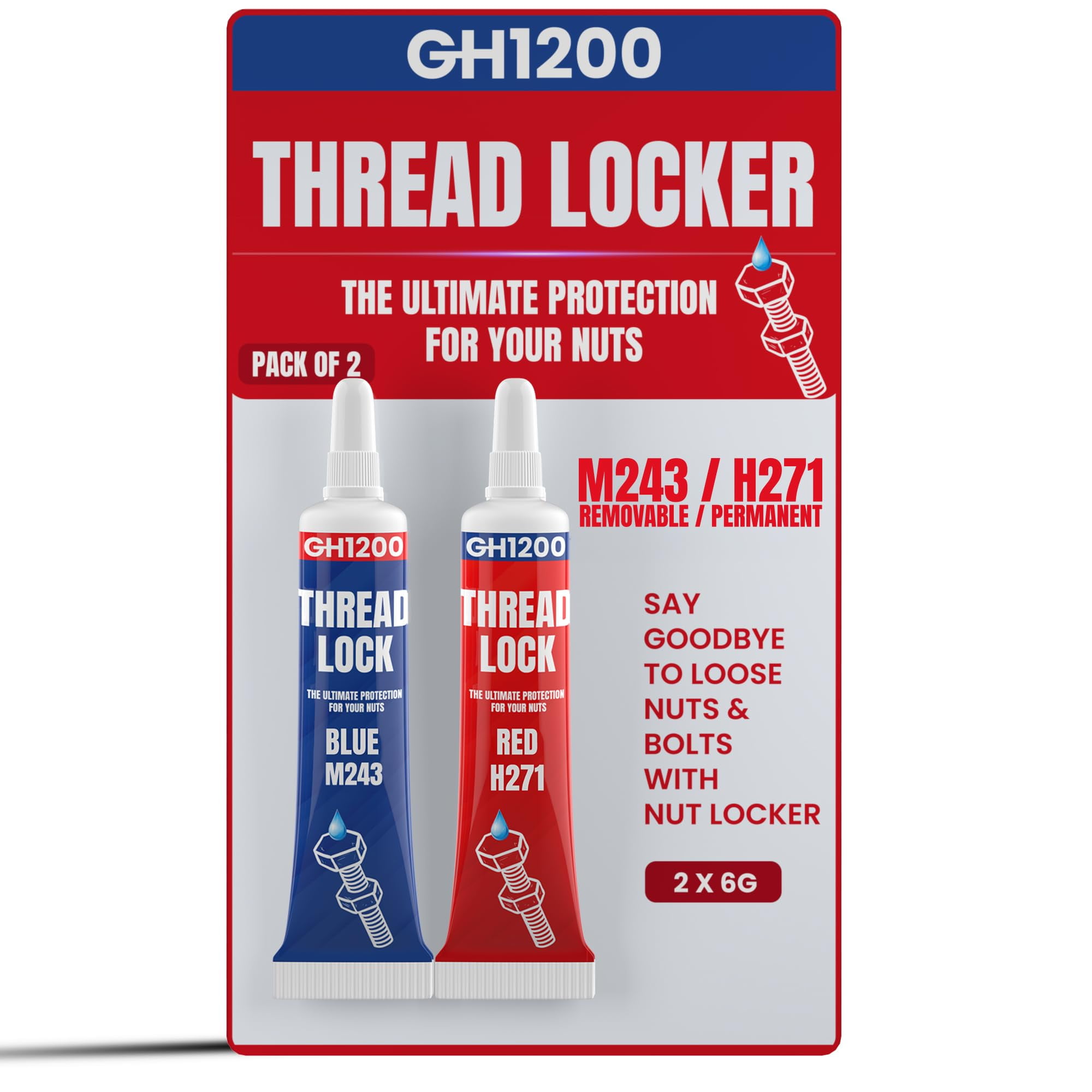GH1200-6gx2 Pack Thread Lock Medium and Strong Strength for Nuts, Bolts ...