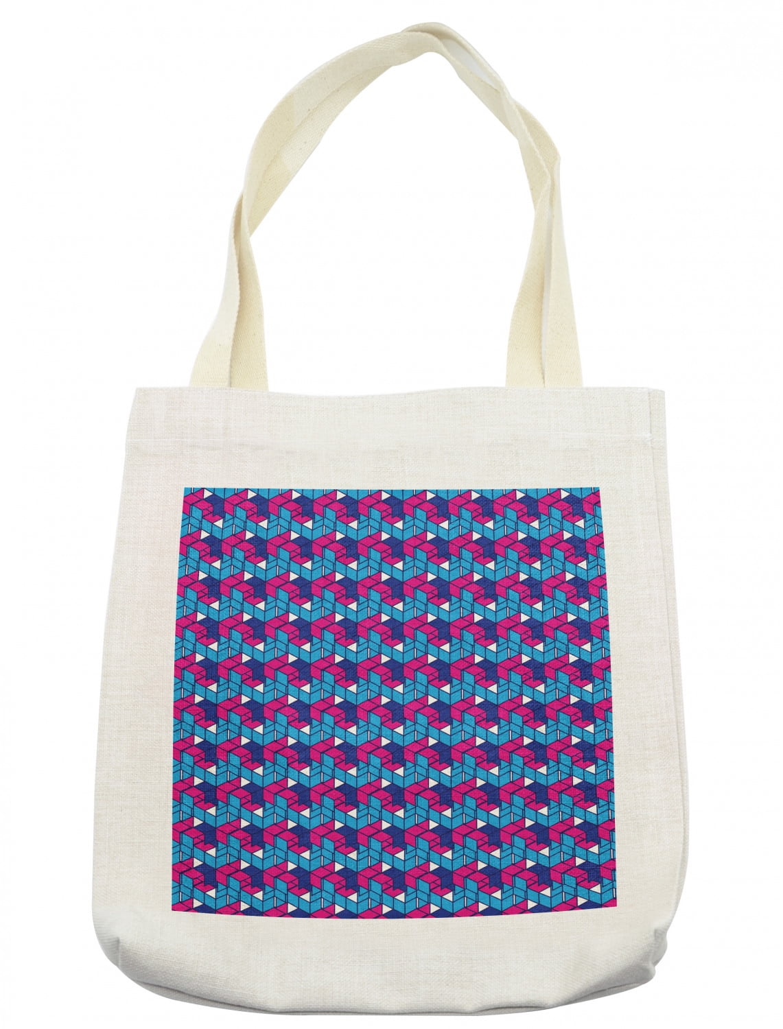 Geometric Tote Bag, Retro Style Colorful Cubes Stacked Repetitive ...