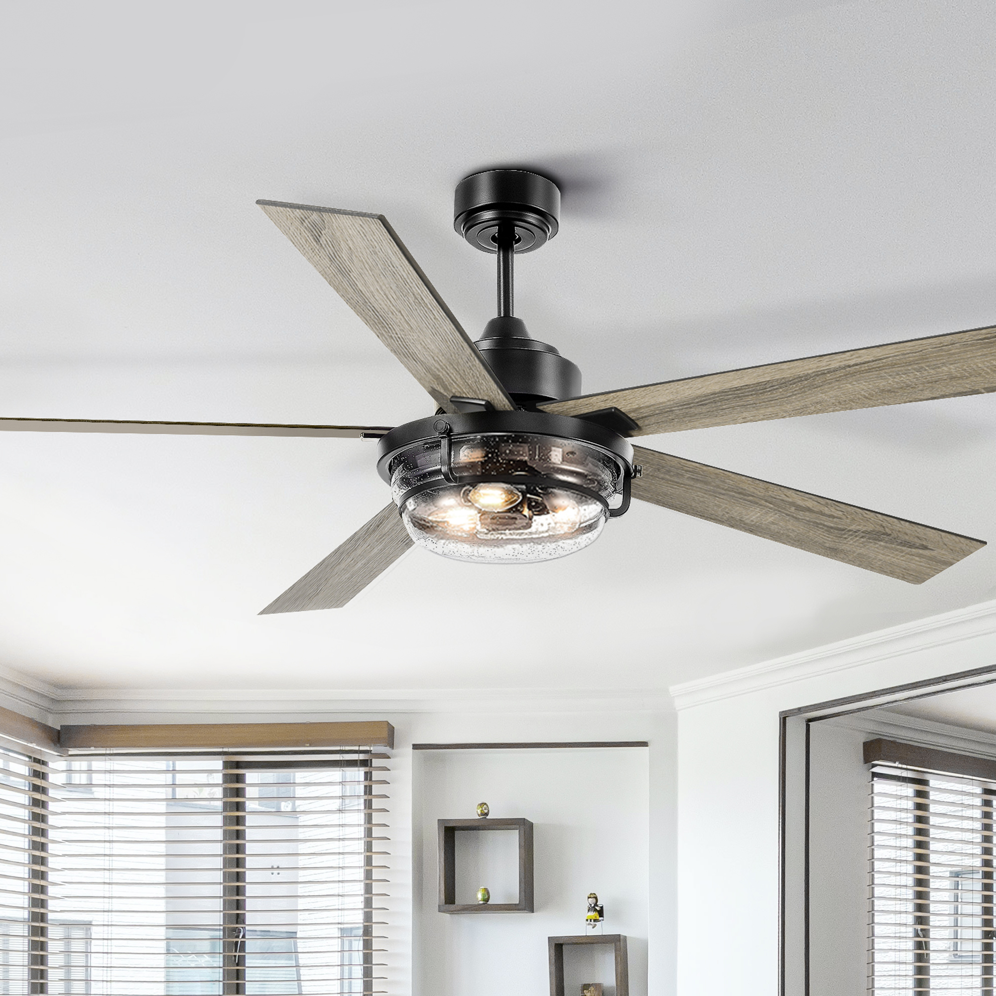 60 In Large Matte Black Reverse Ceiling Fan with Light Remote - Walmart.com