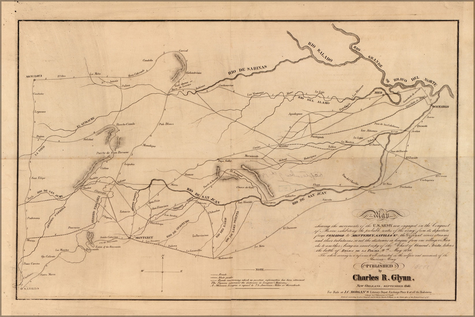 24"x36" Gallery Poster, Map of U.S. Army invasion of Mexico 1846 ...