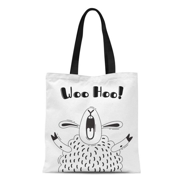 HATIART Canvas Bag Resuable Tote Grocery Shopping Bags Joyful Sheep Who ...